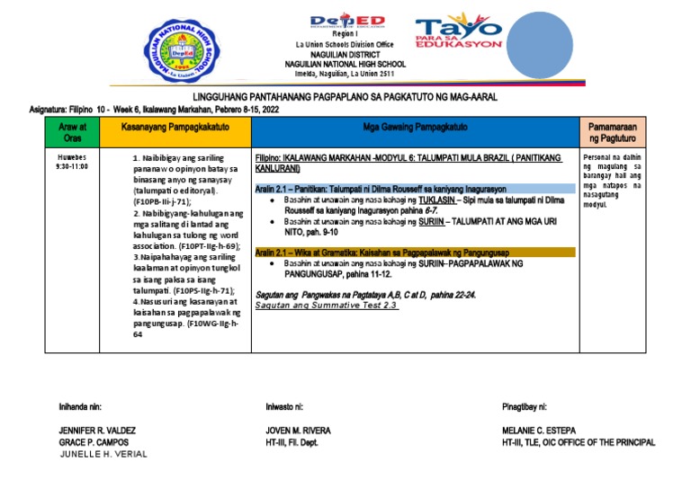 WHLP Fil. 10 Q2 W6 Module 6 | PDF