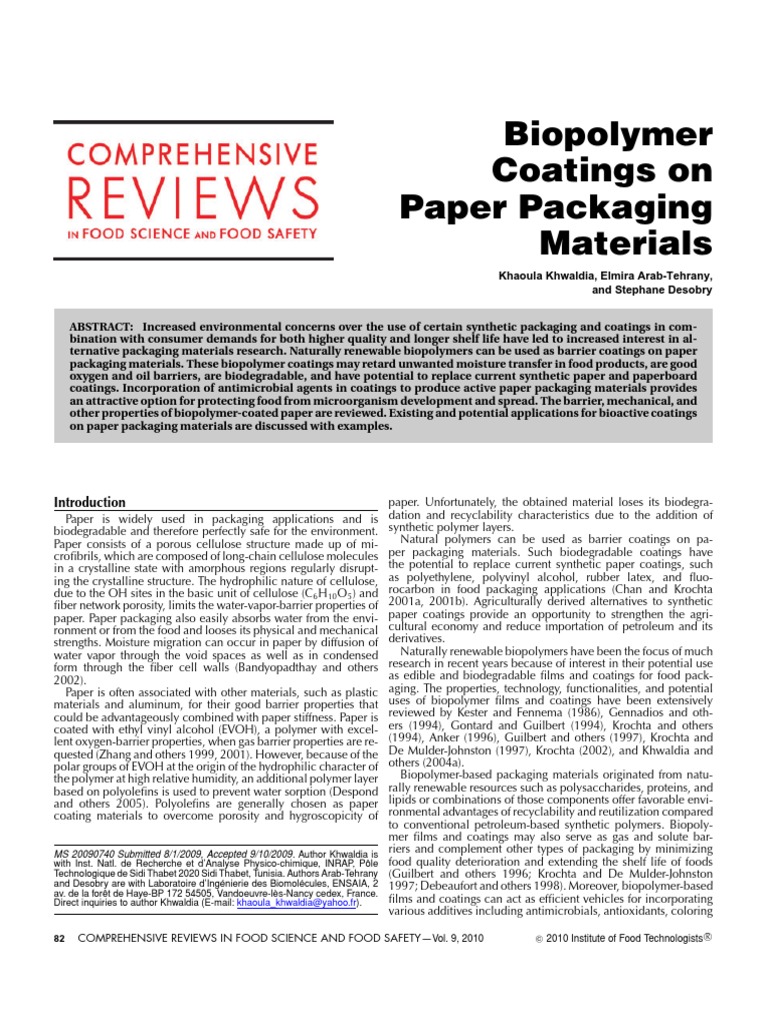 Biopolymer Coatings for Paper Packaging | PDF