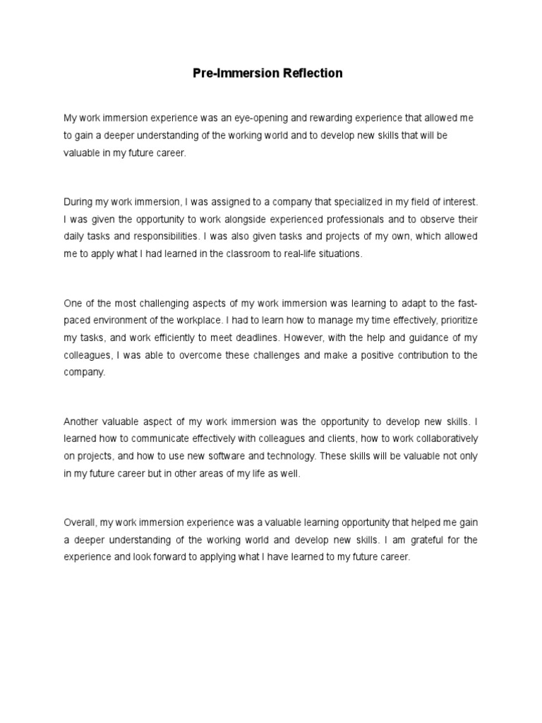 Pre-Immersion Reflection | PDF