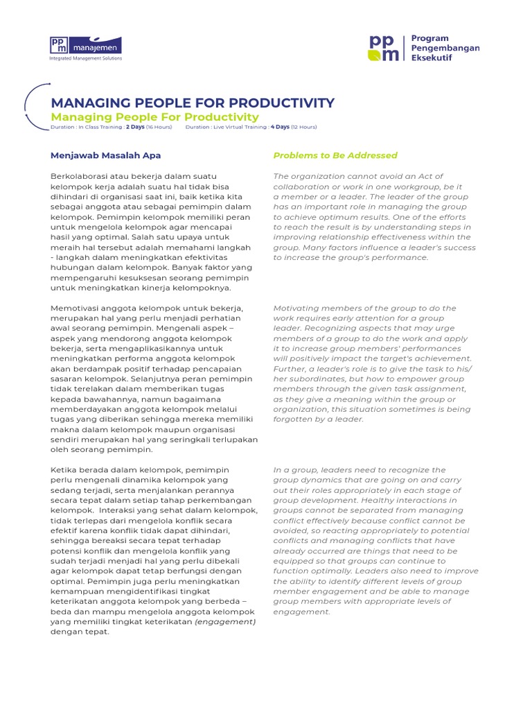 Managing People For Productivity Pdf Pdf