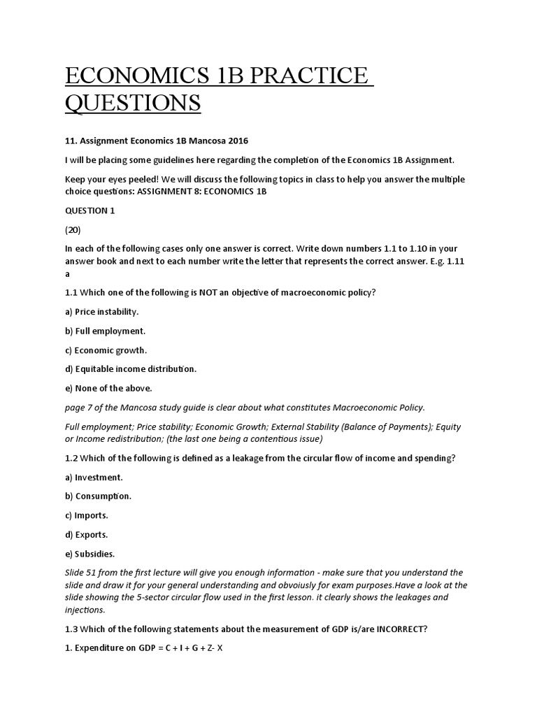 Economics 1b Practice Questions | PDF