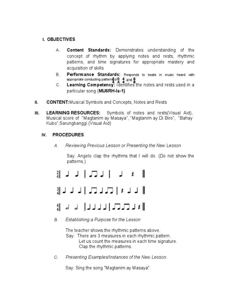 Lesson Plan Ko | PDF | Rhythm | Behavior Modification