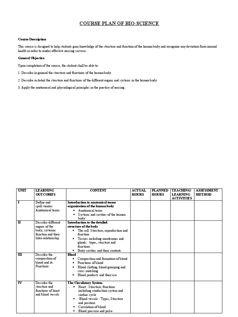 GNM Course Plan Bio-Science 44 | PDF
