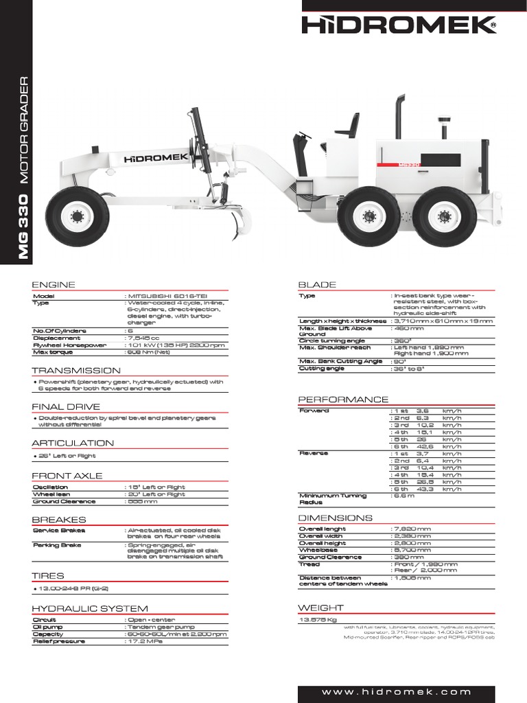 Mitsubishi MG330 Motor Grader Specs | PDF
