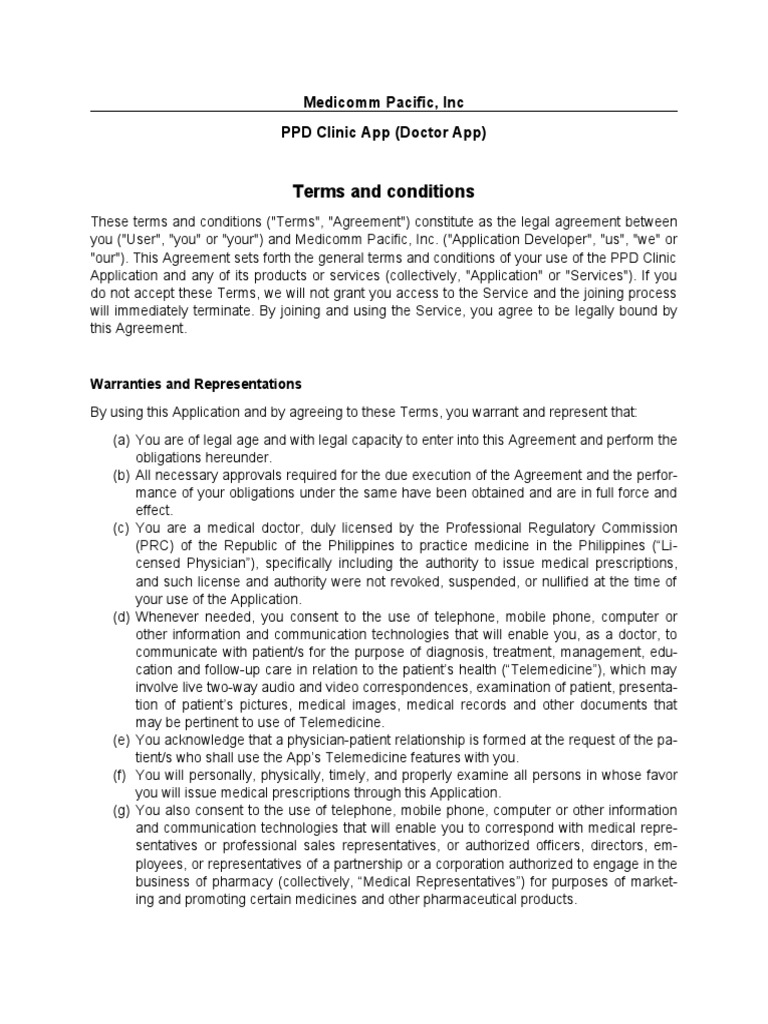 PPD Clinic Terms and Conditions - August 1, 2022 | PDF