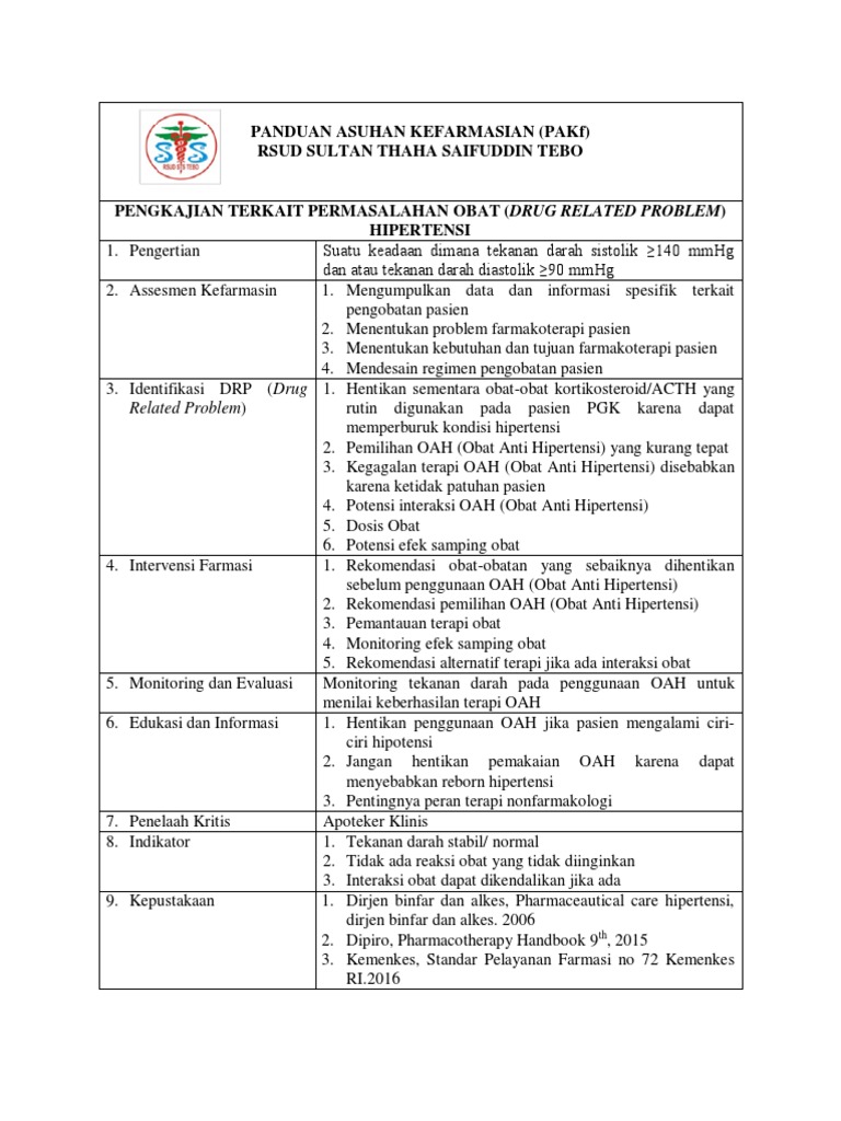 Panduan Asuhan Kefarmasian Hipertensi PDF | PDF