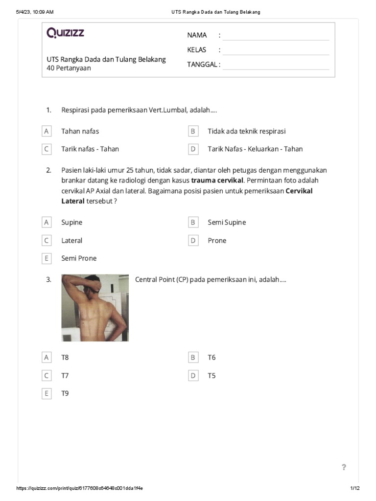 UTS Rangka Dada Dan Tulang Belakang PDF | PDF