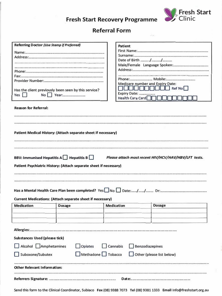 Fresh Start Doctor Referral Form 2022 PDF | PDF | Public Services ...