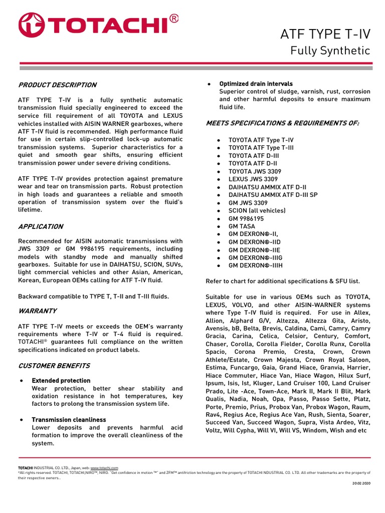 TDS - Atf Type T Iv PDF | PDF