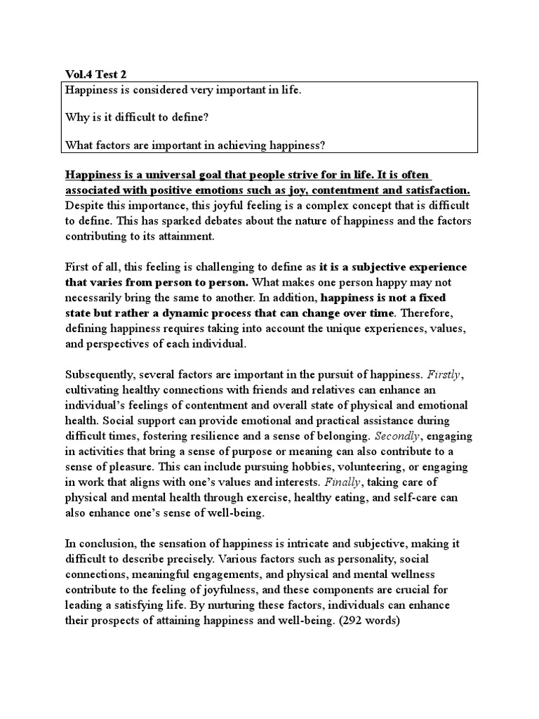 IELTS - Writing Part 2 - Happiness | PDF