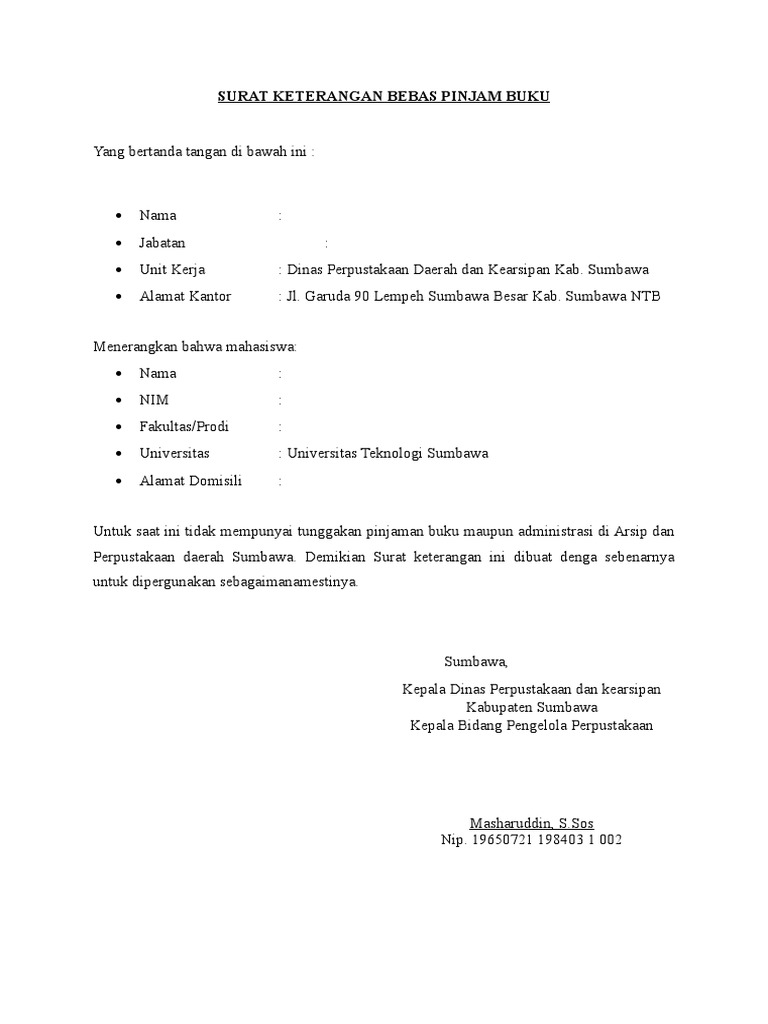 Surat Keterangan Bebas Pinjam Buku | PDF