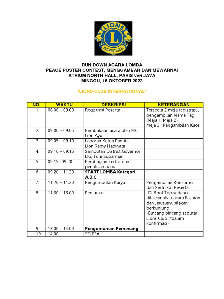 Run Down Acara Lomba PVJ PDF | PDF