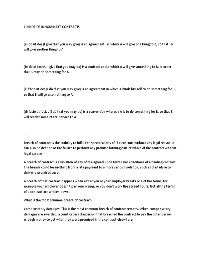 4 Kinds of Innominate Contracts | PDF
