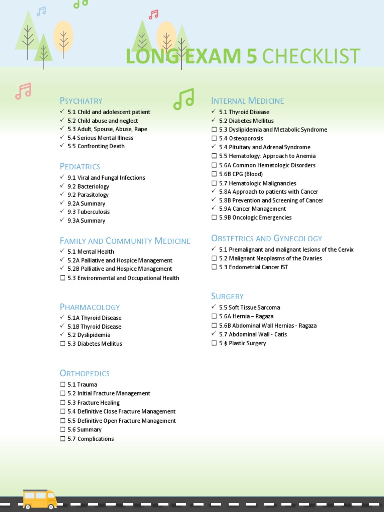 A Comprehensive Checklist for Key Topics Covered in the Long Exam 5 ...