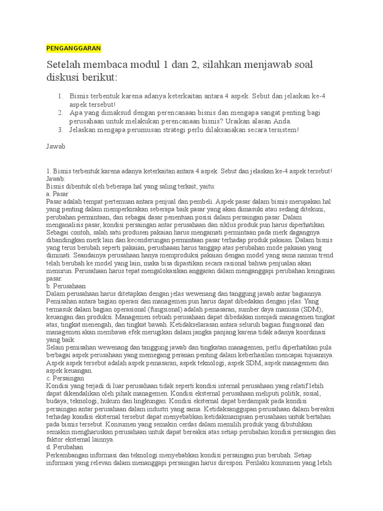 Setelah Membaca Modul 1 Dan 2, Silahkan Menjawab Soal Diskusi Berikut | PDF