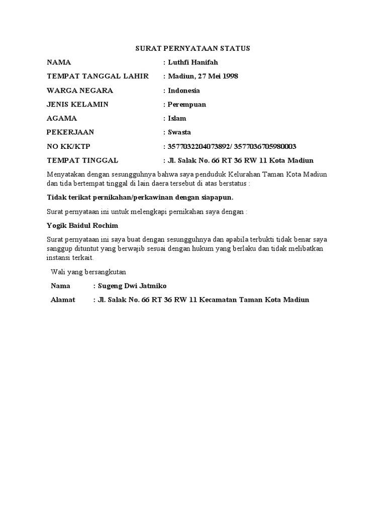 Surat Pernyataan Status | PDF