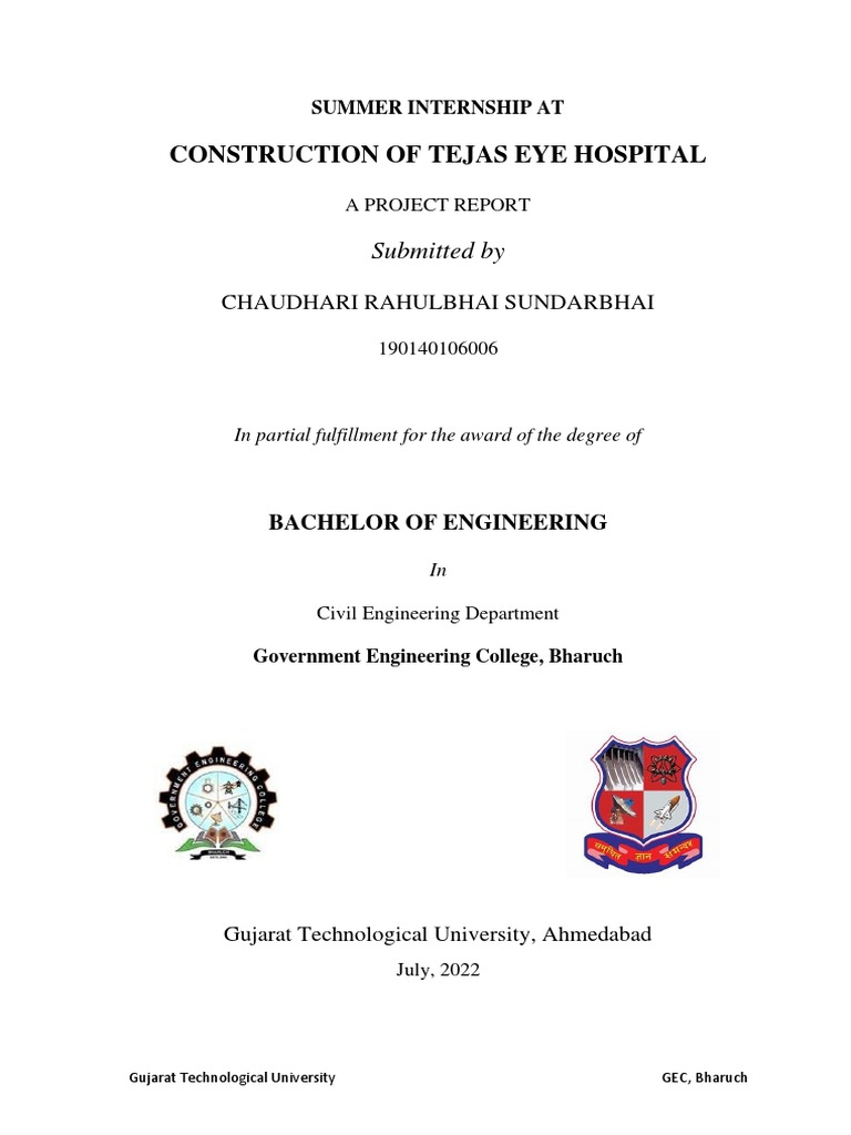 Tejas Eye Hospital Construction Report | PDF | Concrete | Beam (Structure)