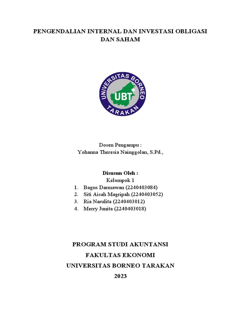 Kelompok 1 Pengendalian Internal Dan Investasi Obligasi Dan Saham | PDF Kelompok 1 Pengendalian Internal Dan Investasi Obligasi Dan Saham | PDF