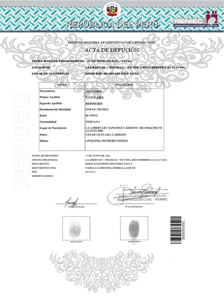 Registro Nacional de Identificacion y Estado Civil PDF | PDF