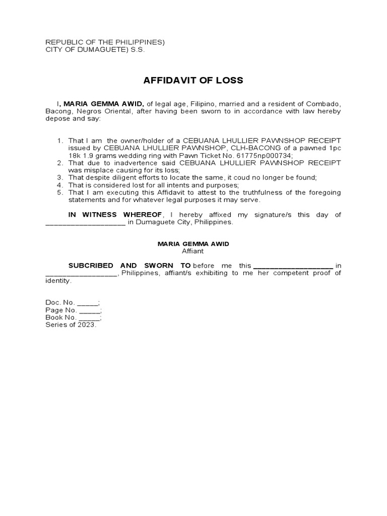 Affidavit of Loss | PDF