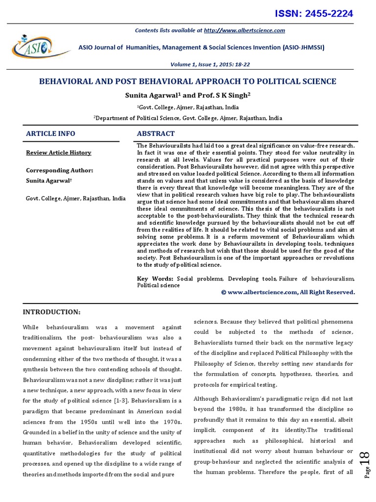 Behavioral and Post Behavioral Approach To Political Science | PDF ...
