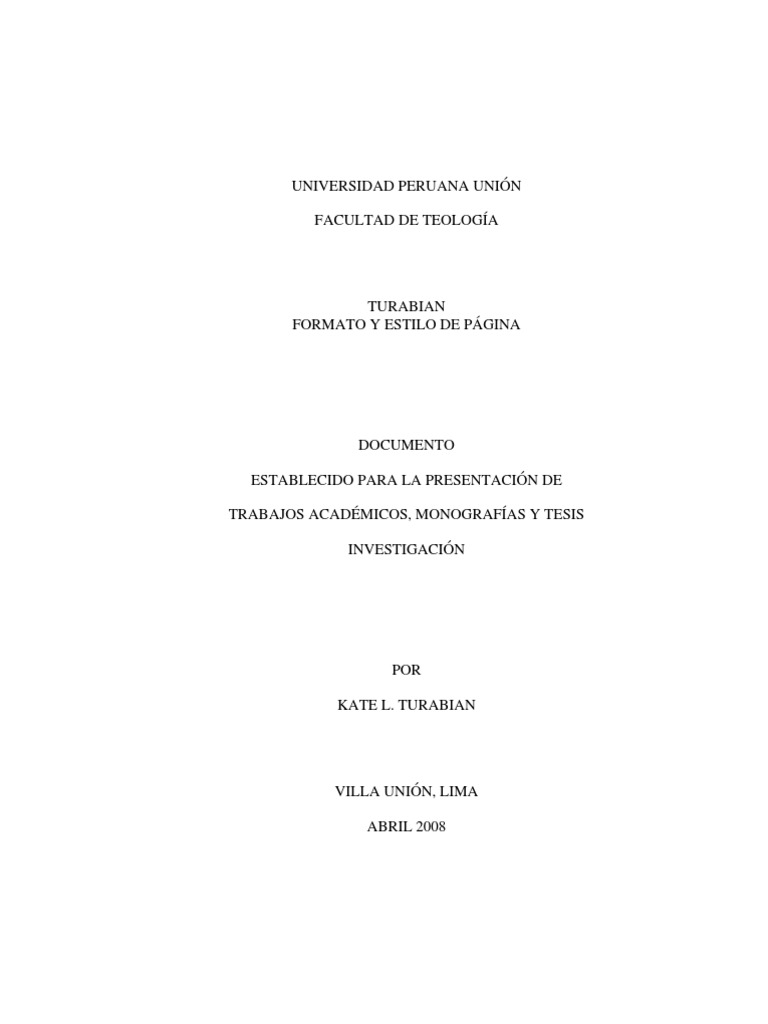 Turabian 1 Manual De Formato Y Estilo Para La Presentación De