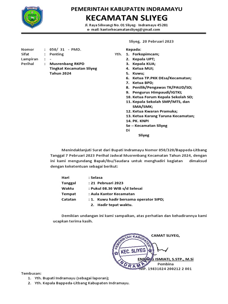 Undangan Musrenbang Sliyeg 2024 | PDF