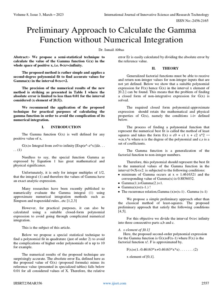 Preliminary Approach To Calculate The Gamma Function Without Numerical ... Preliminary Approach To Calculate The Gamma Function Without Numerical ...