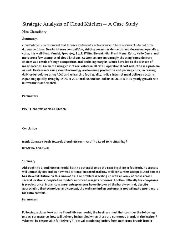 Strategic Analysis of Cloud Kitchen | PDF