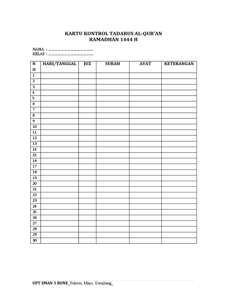 Kartu Kontrol Tadarus Al | PDF