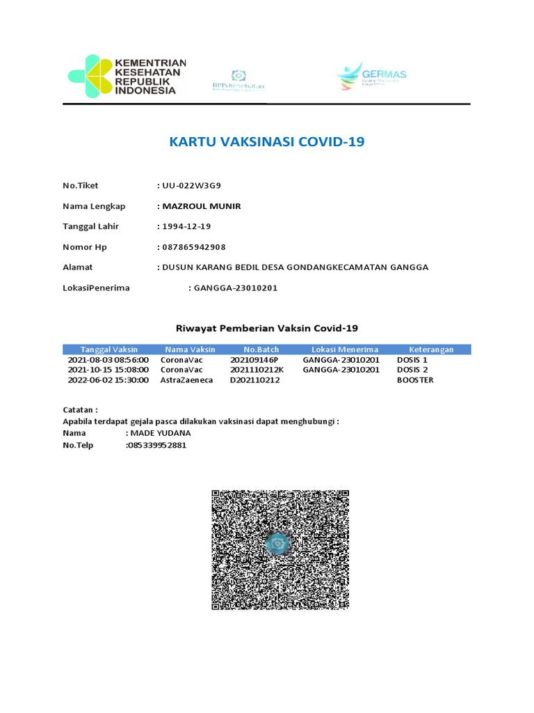 Kartu Vaksinasi Covid | PDF