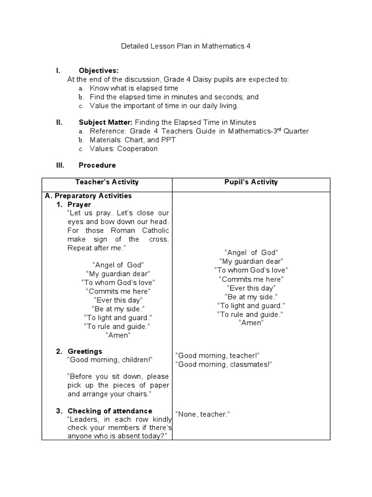 Detailed Lesson Plan in Mathematics 4 1 | PDF