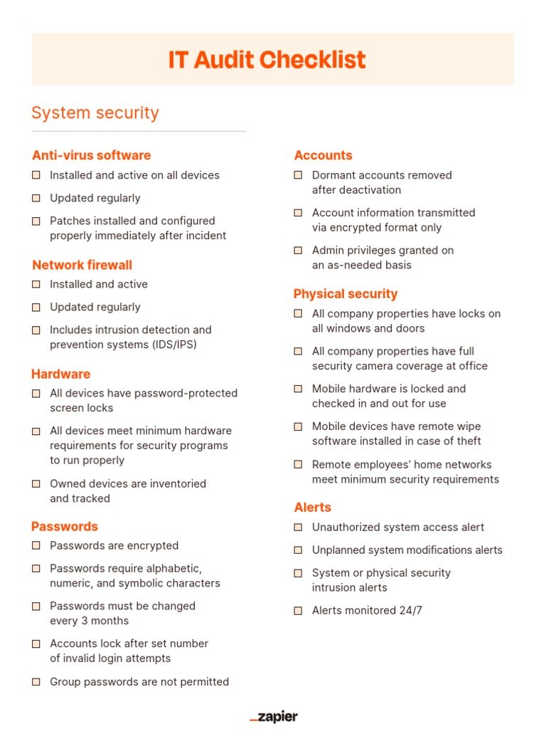 IT Audit Checklist PDF | PDF | Computers