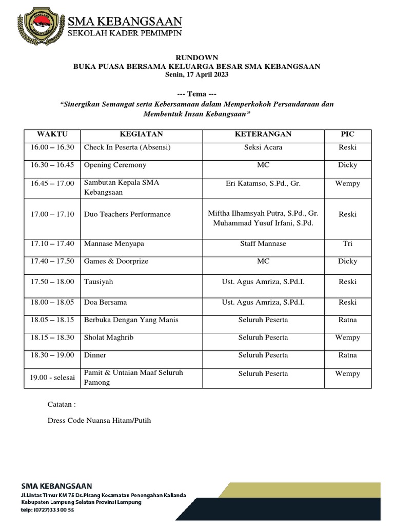 Rundown Bukber Pamong KBS PDF | PDF