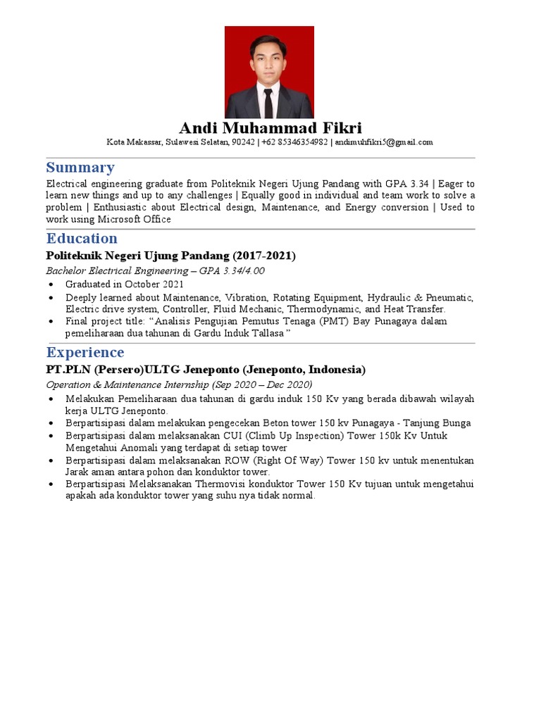 CV Andi Muhammad Fikri | PDF | Komputer | Teknologi & Rekayasa