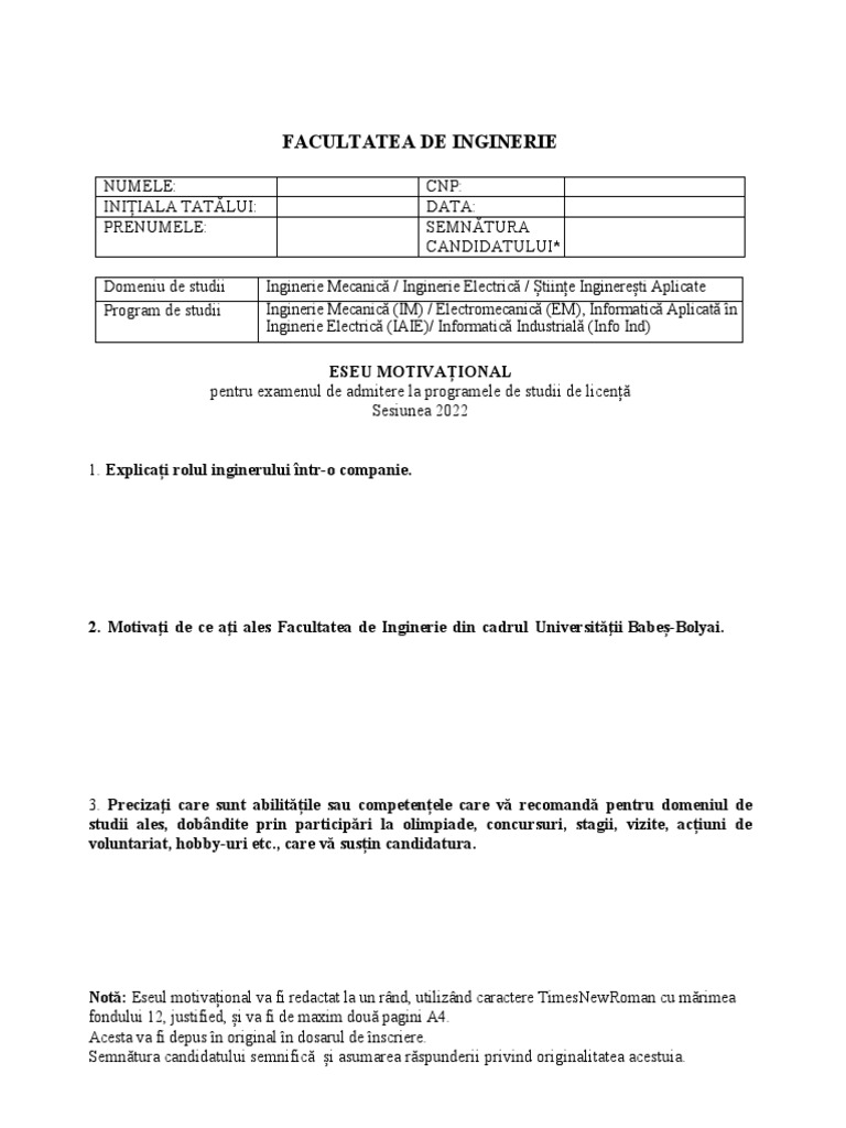 Eseu Motivational FI 2022 | PDF