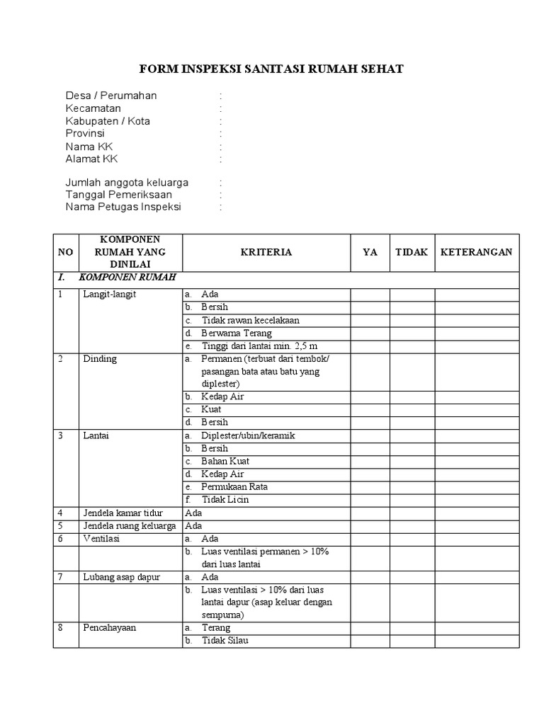 Form Inspeksi Sanitasi Rumah Sehat | PDF