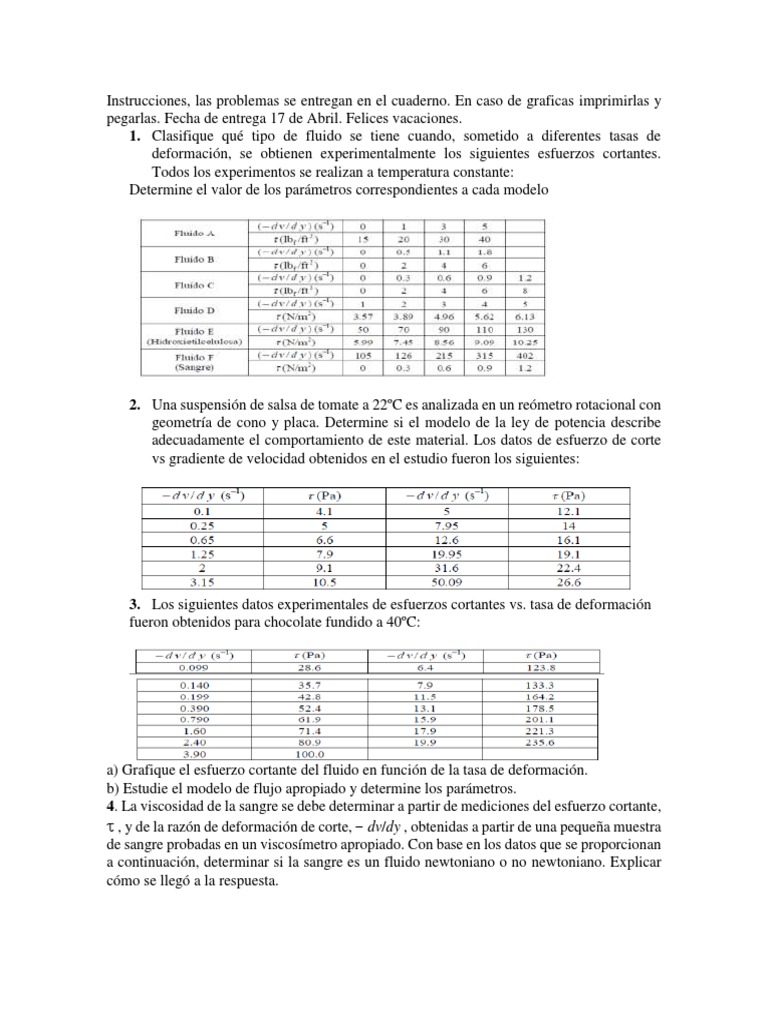 Tarea de Ejercicios No Newtonianos PDF | PDF