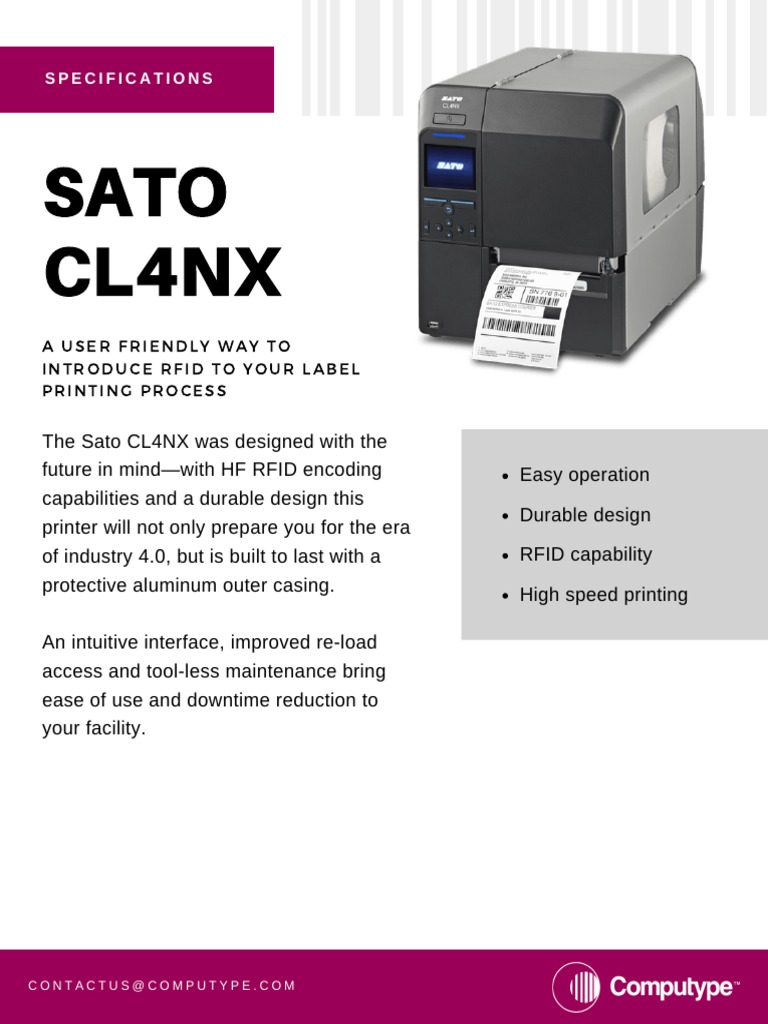 SATO CL4NX Specification Sheet | PDF