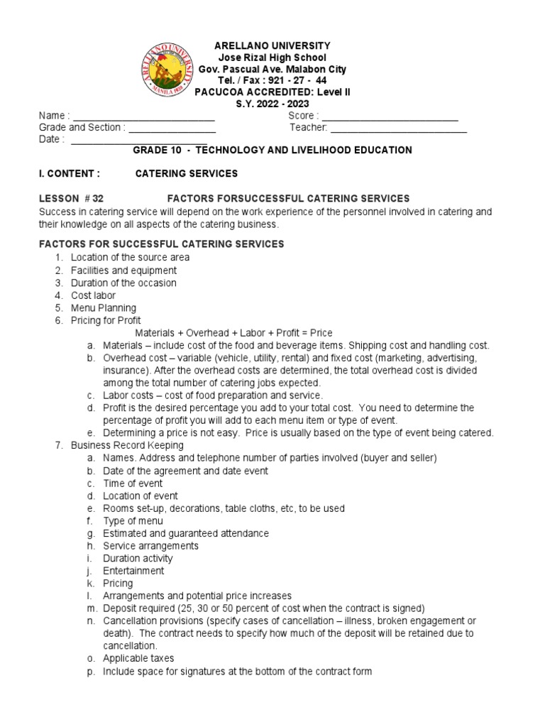 Grade-10-Lesson-32 - Factors For Successful Catering-Types-Au-Jrhs-Mrs-Pag-Asa-Merto-Mr-Rony ...