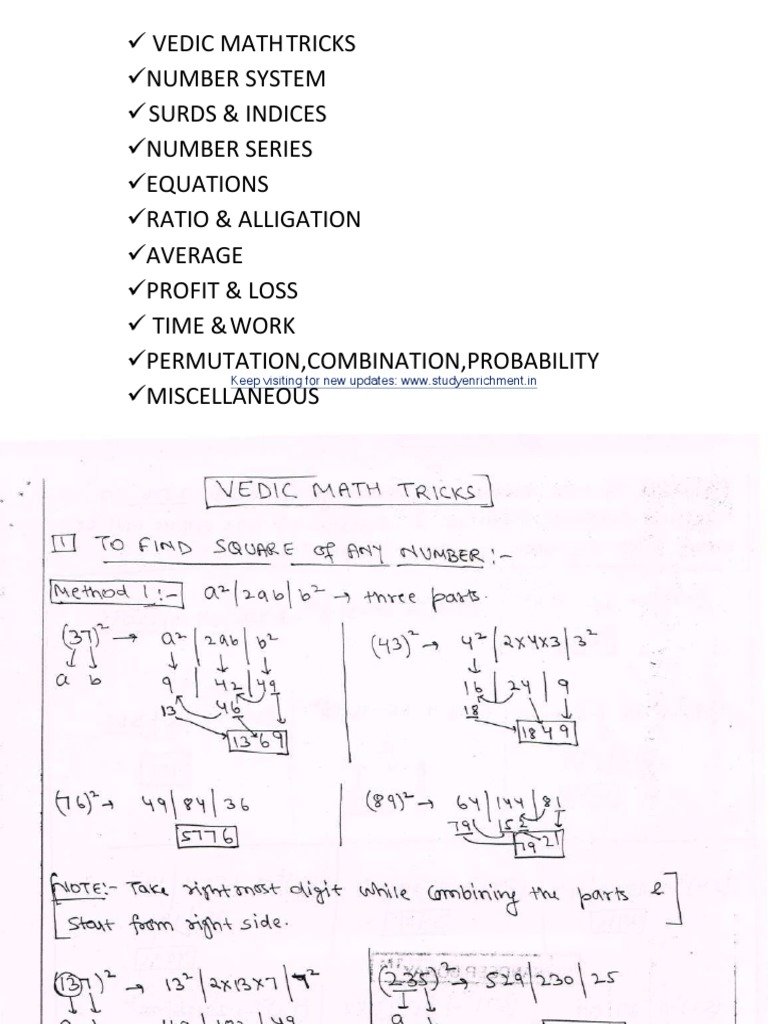 Vedic Math Notes Hand Written-Studyenrichment - in PDF | PDF