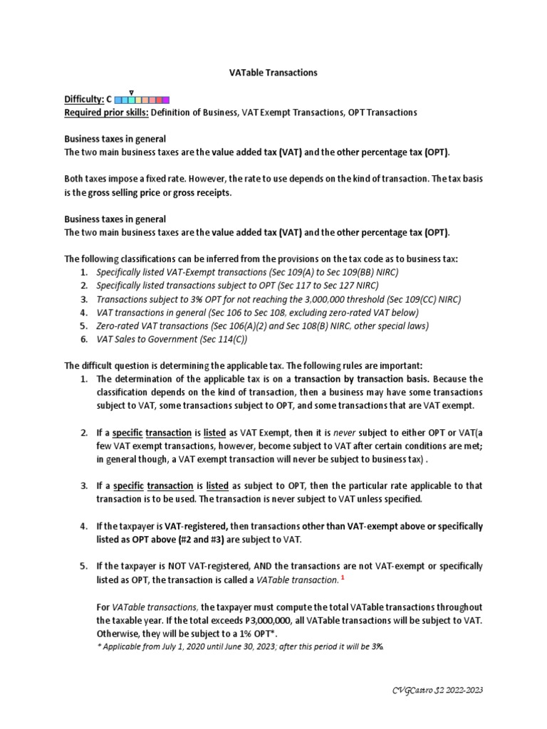 Vatable Transactions PDF | PDF