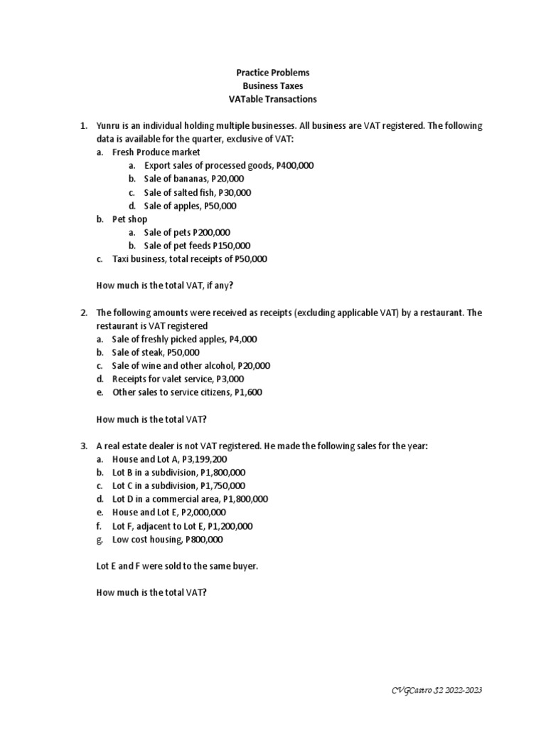 VATable Transaction Practice PDF | PDF | Value Added Tax | Franchising