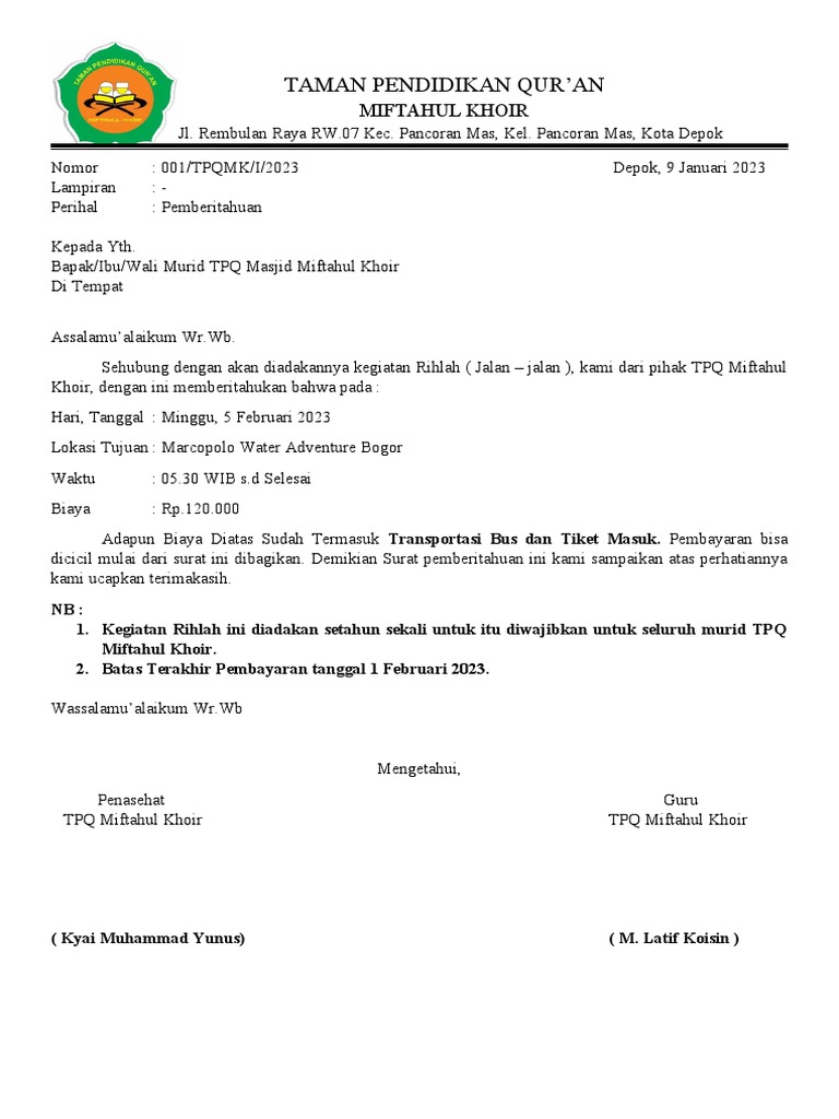 surat ruhlah tpq_110312.docx | PDF