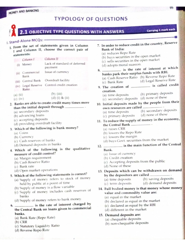 Objective Type Questions For Money and Banking PDF | PDF