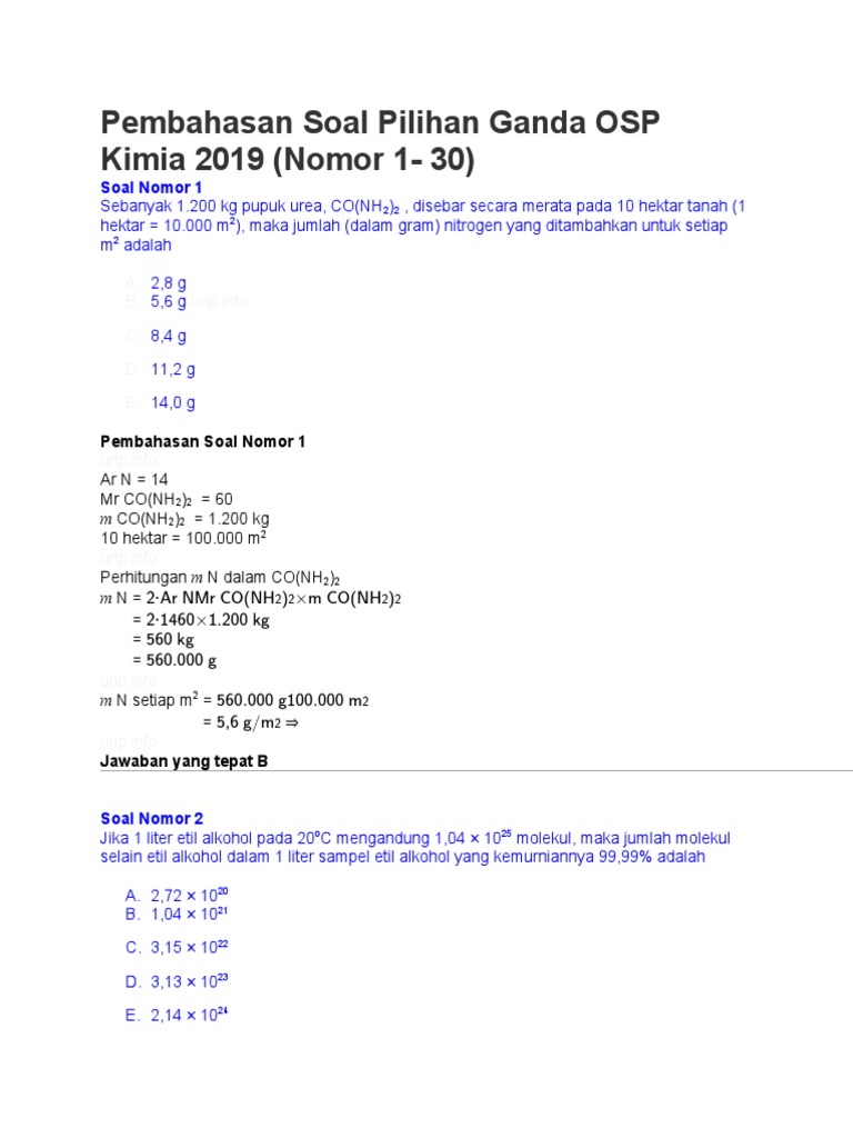 Pembahasan Soal Pilihan Ganda Osp Kimia 2019 | PDF