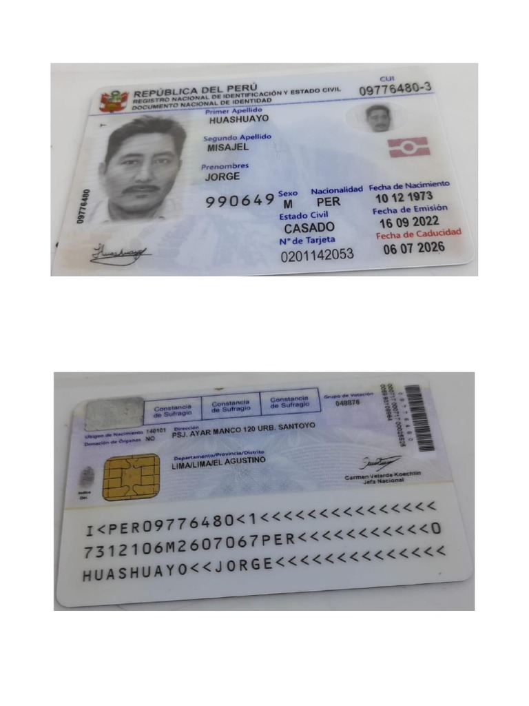 Dni Del Registrado - Jorge Huashuayo Misagel | PDF