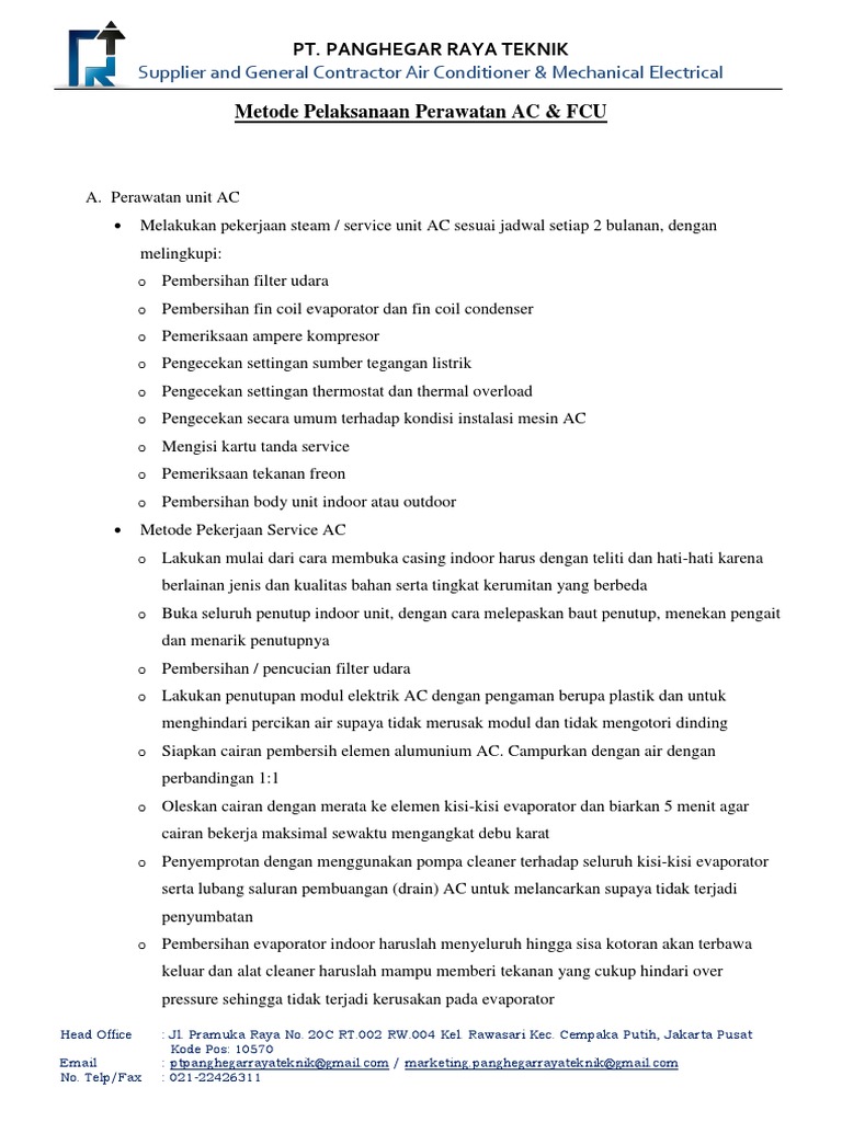 Metode Pelaksanaan Perawatan AC & FCU.pdf | PDF