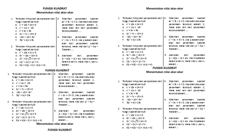 Soal Fungsi Kuadrat (1) Menentukan Akar | PDF