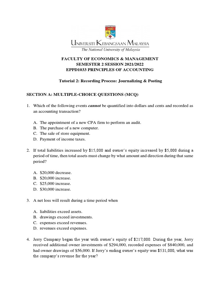 Tutorial 2 Journalizing Posting | PDF